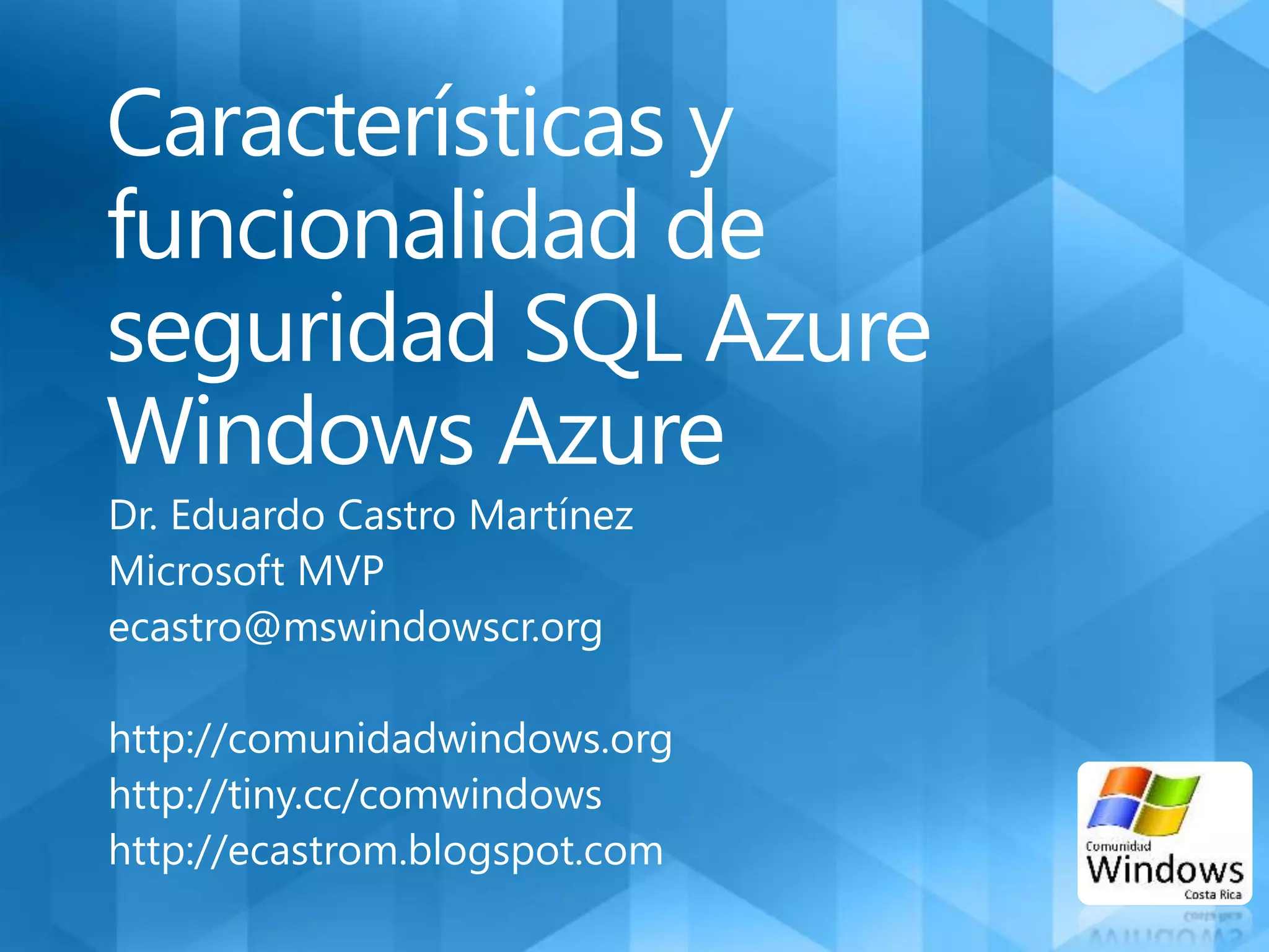 Seguridad en SQL Azure Windows azure | PPT