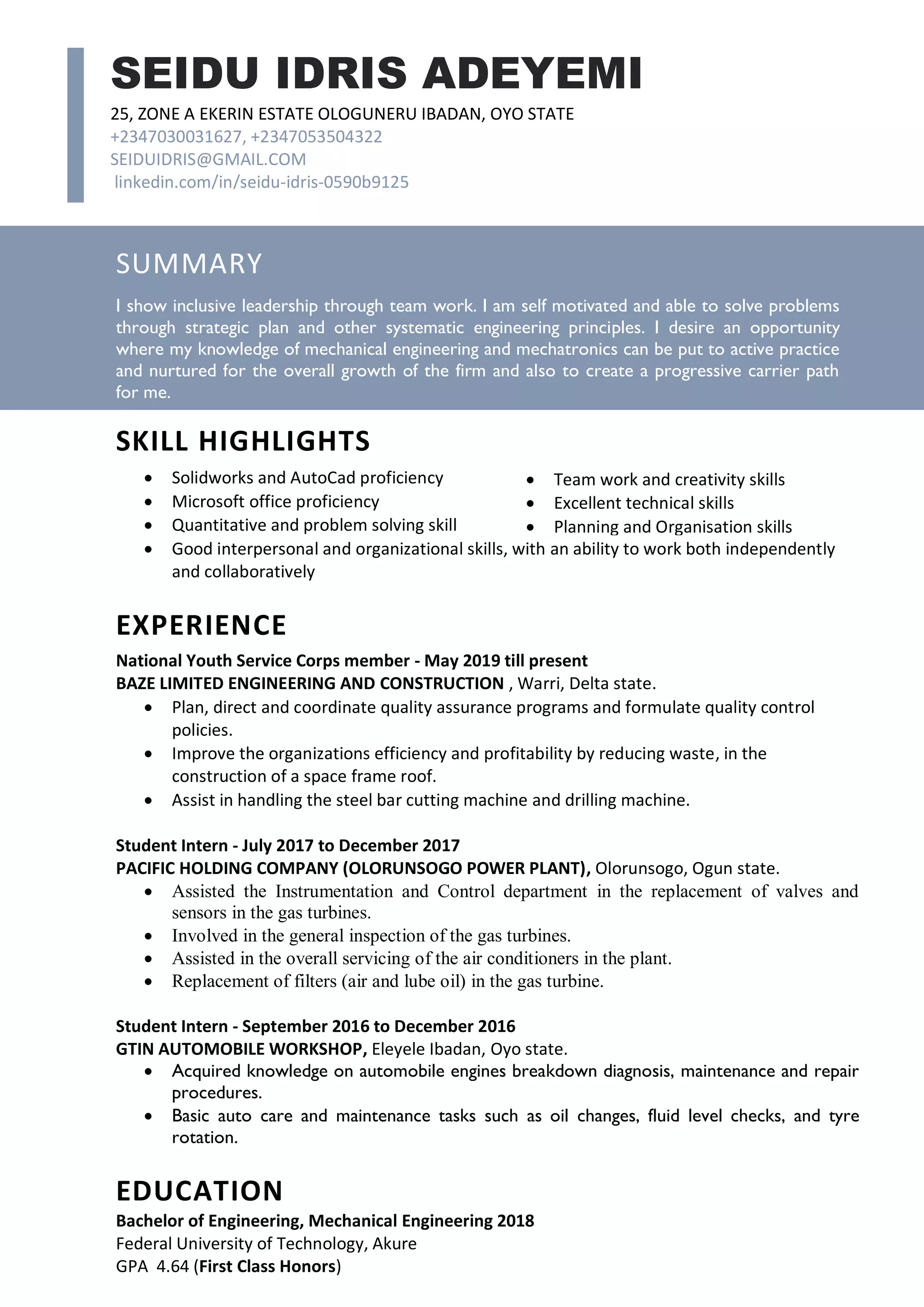 Seidu idris resume | PDF