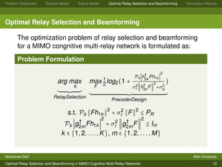 Optimal Relay Selection and Beamforming in MIMO Cognitive Multi-Relay Networks | PPT