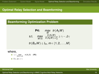 Optimal Relay Selection and Beamforming in MIMO Cognitive Multi-Relay Networks | PPT