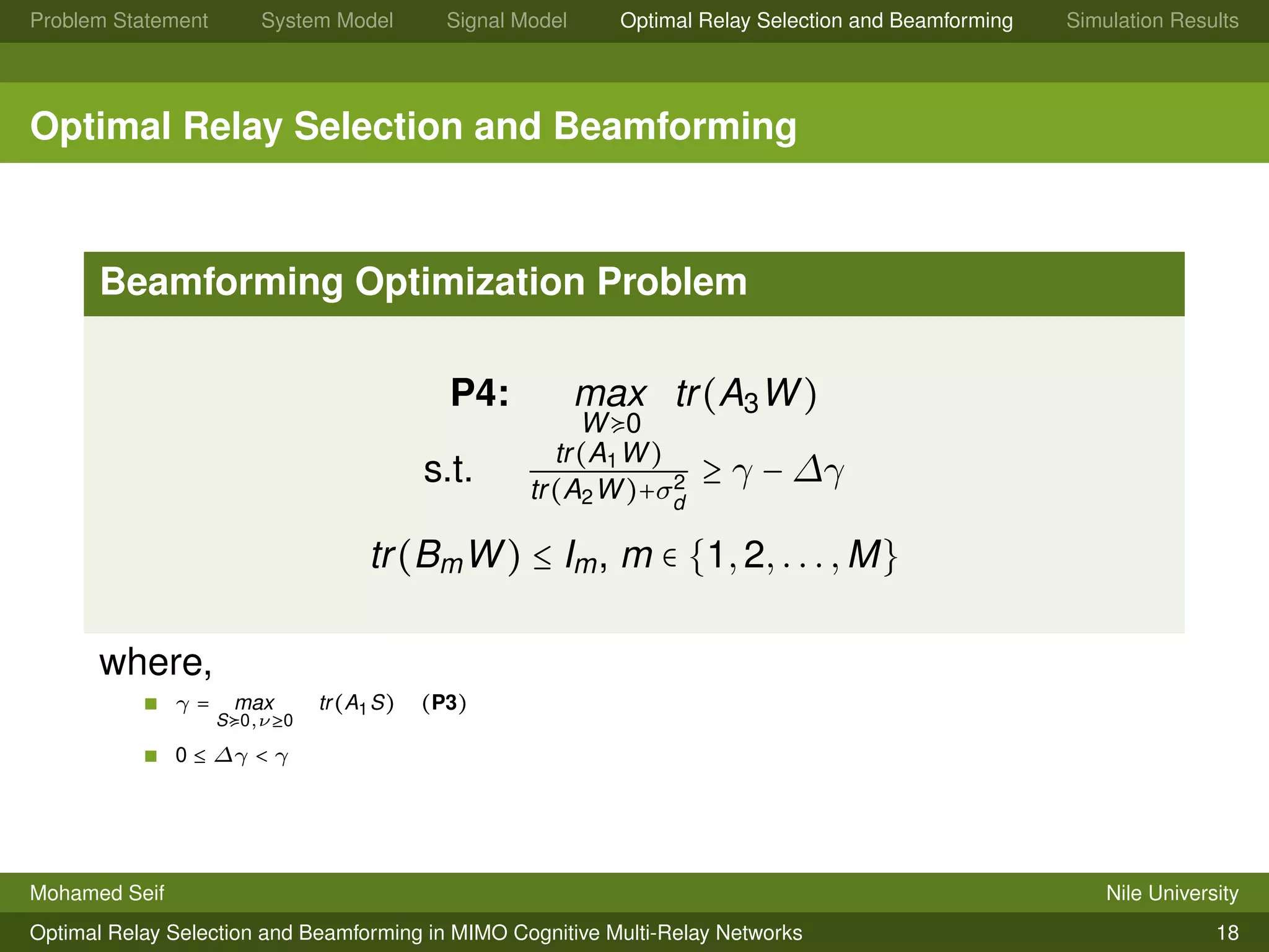 Optimal Relay Selection And Beamforming In Mimo Cognitive Multi Relay Networks Ppt