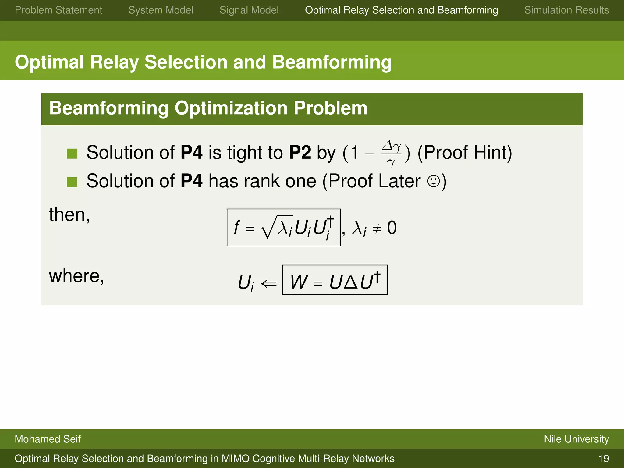 Optimal Relay Selection And Beamforming In Mimo Cognitive Multi Relay Networks Ppt