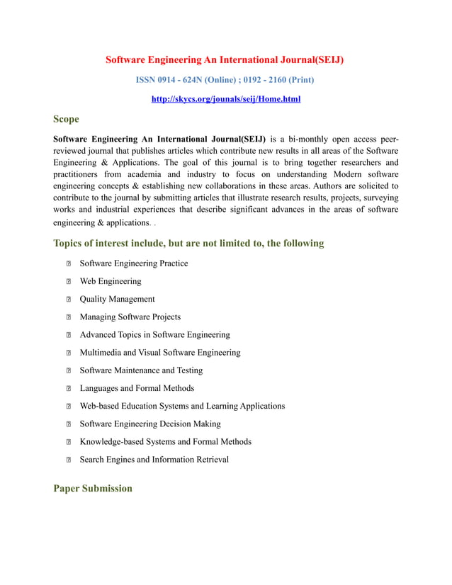 Software Engineering An International Journal(SEIJ) | PDF