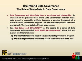 Real-World Data Governance: The Role of Meta-Data in Data Governance ...