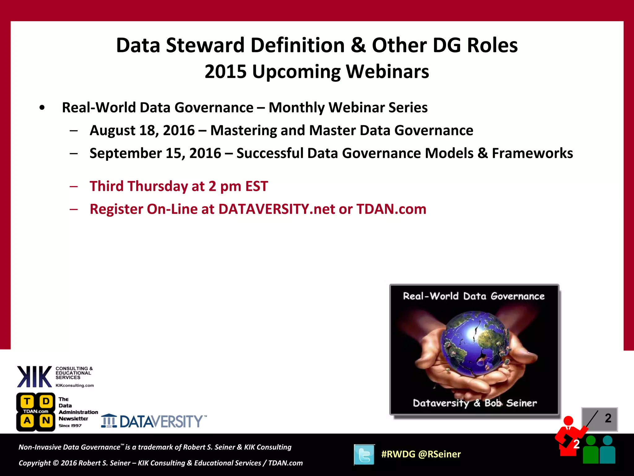 RWDG Webinar: Data Steward Definition and Other Data Governance Roles | PDF