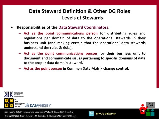 RWDG Webinar: Data Steward Definition and Other Data Governance Roles | PDF