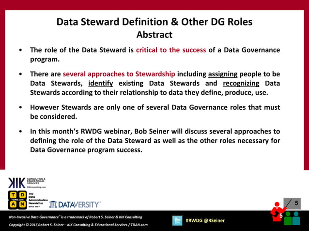 RWDG Webinar: Data Steward Definition and Other Data Governance Roles | PDF