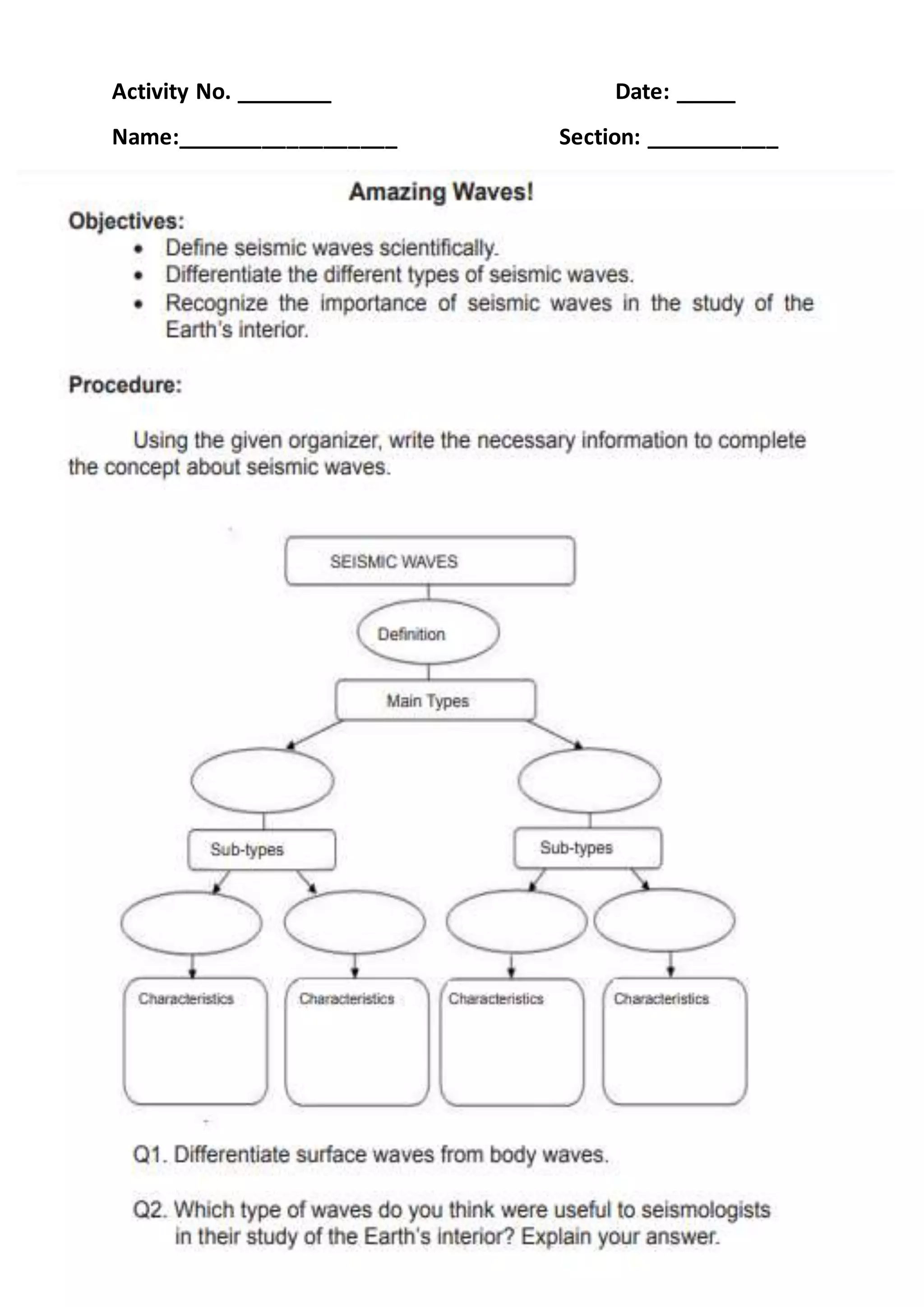 Seismic waves worksheet | DOCX