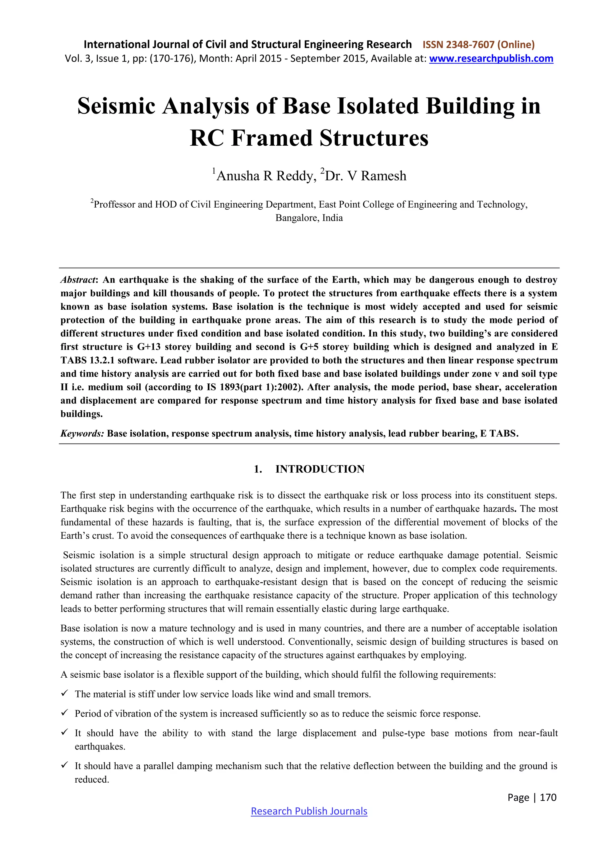 Seismic analysis of base isolated building in rc framed structures 1868 | PDF | Civil ...