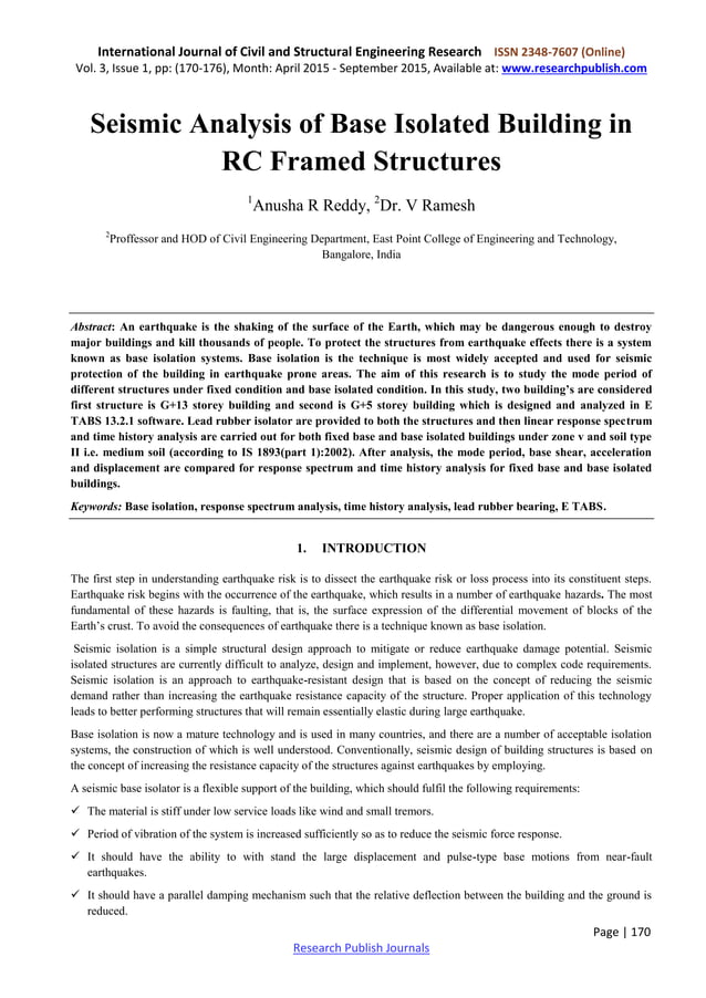 Seismic analysis of base isolated building in rc framed structures 1868 | PDF | Civil ...
