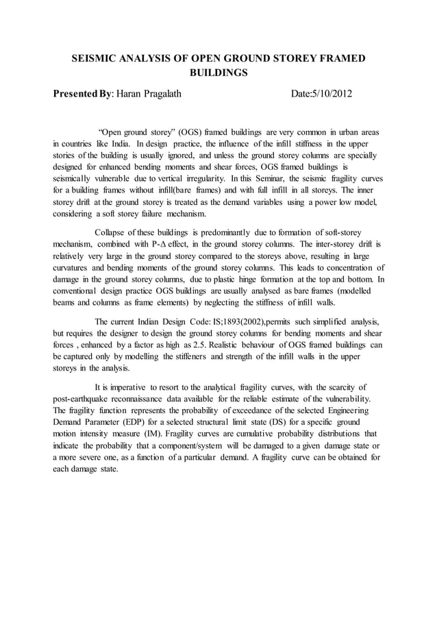 Seismic analysis of open ground storey framed building | PDF