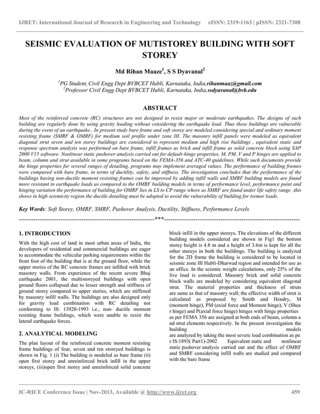 Seismic Evaluation Of Mutistorey Building With Soft Storey Pdf