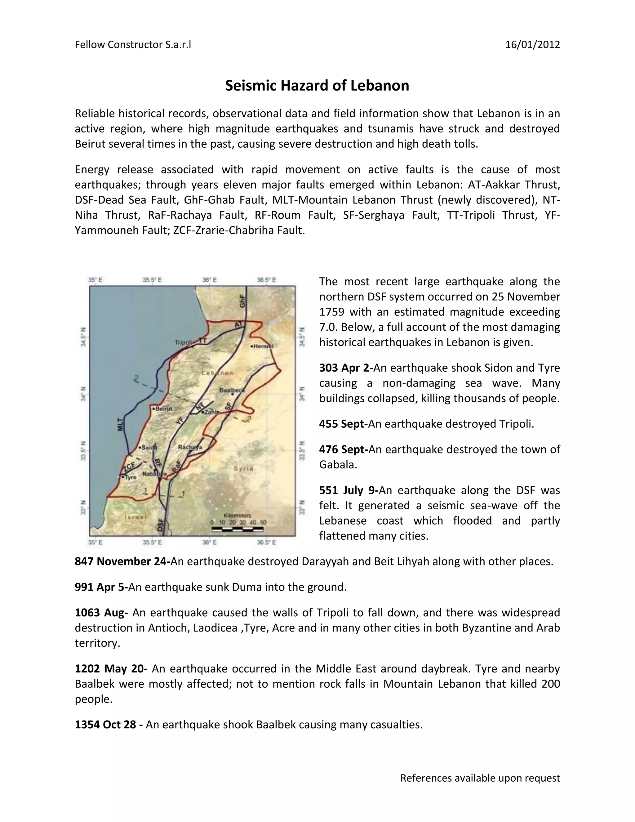 Seismic hazard in lebanon | DOCX