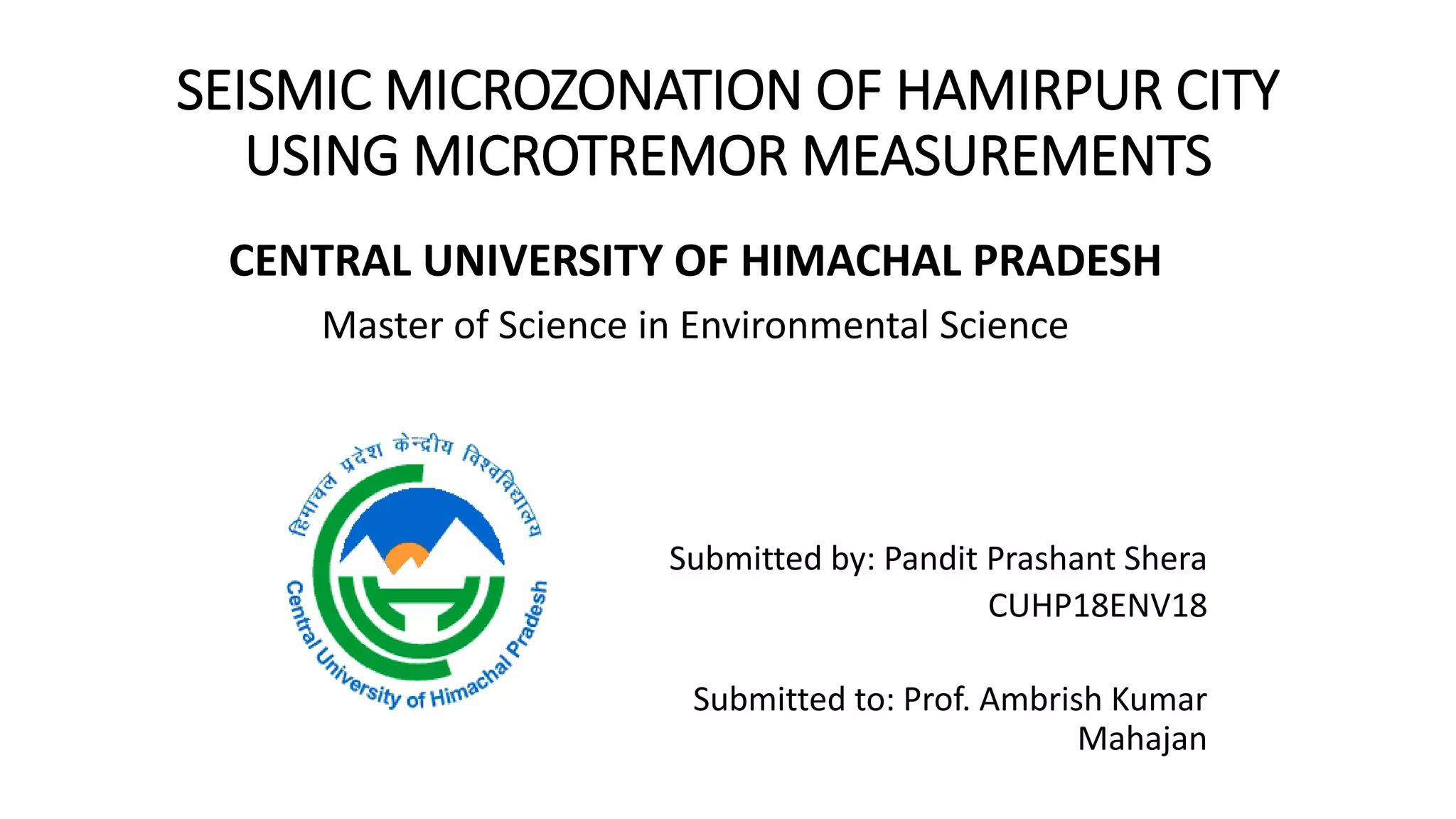 Seismic microzonation of hamirpur city using microtremor measurements ...