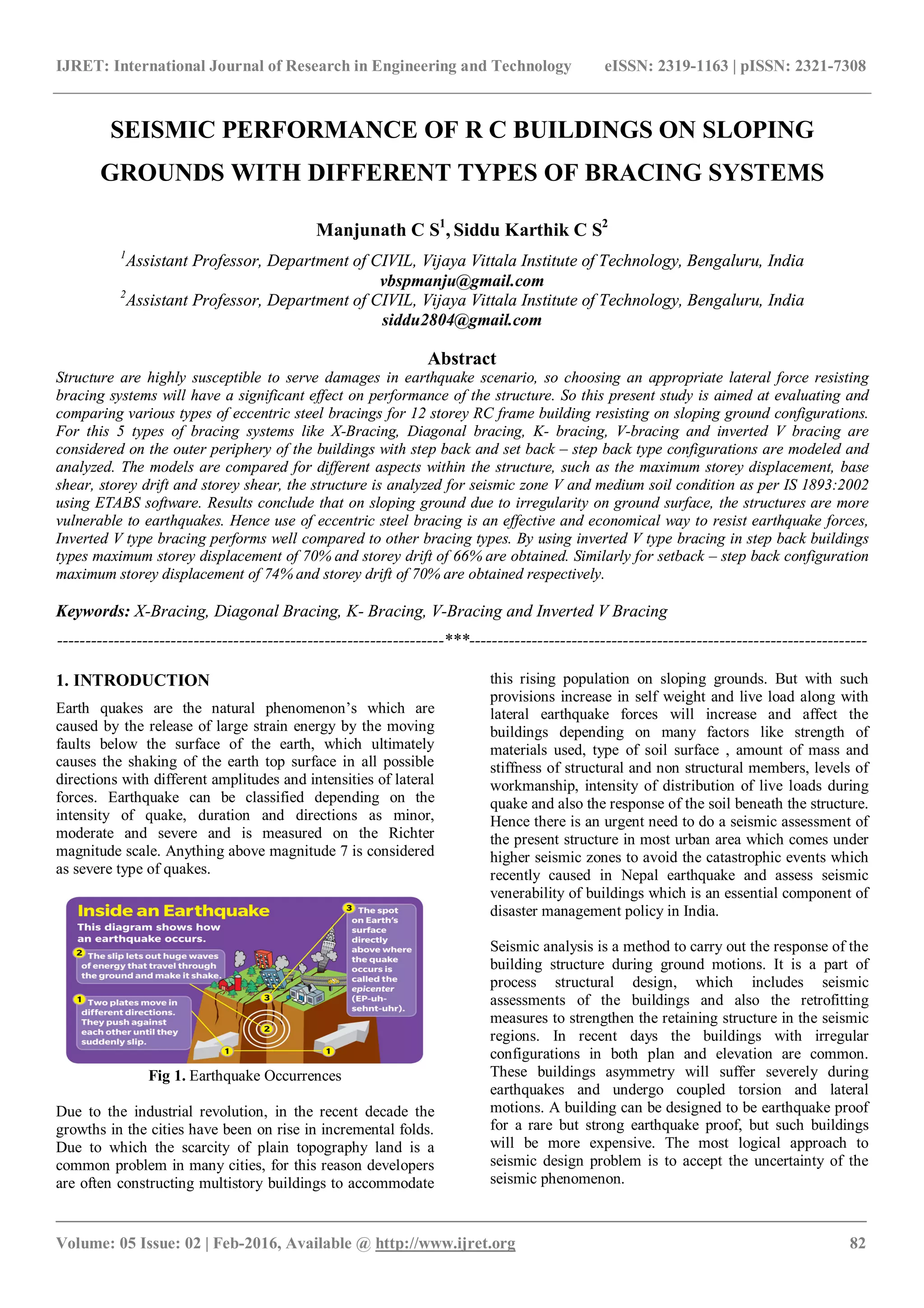 Seismic performance of r c buildings on sloping grounds with different types of bracing systems ...