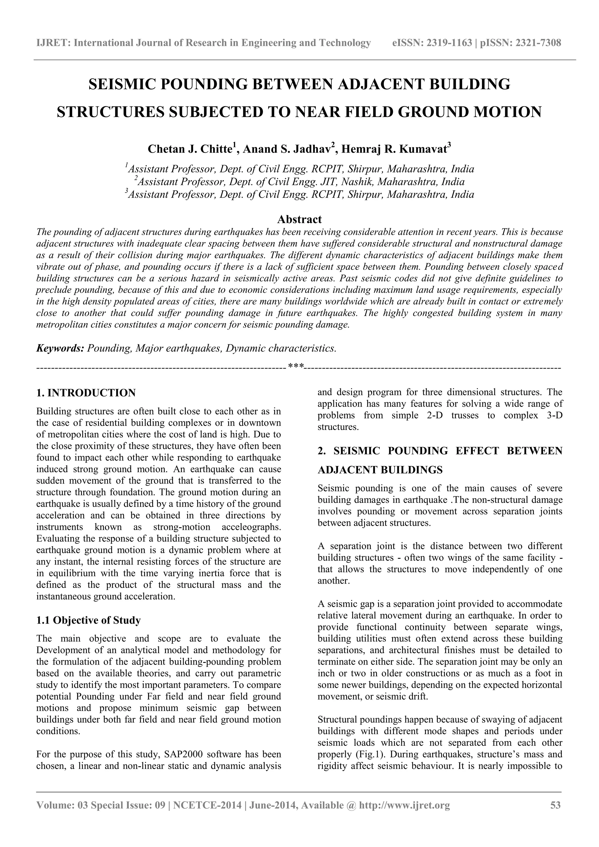 Seismic pounding between adjacent building | PDF
