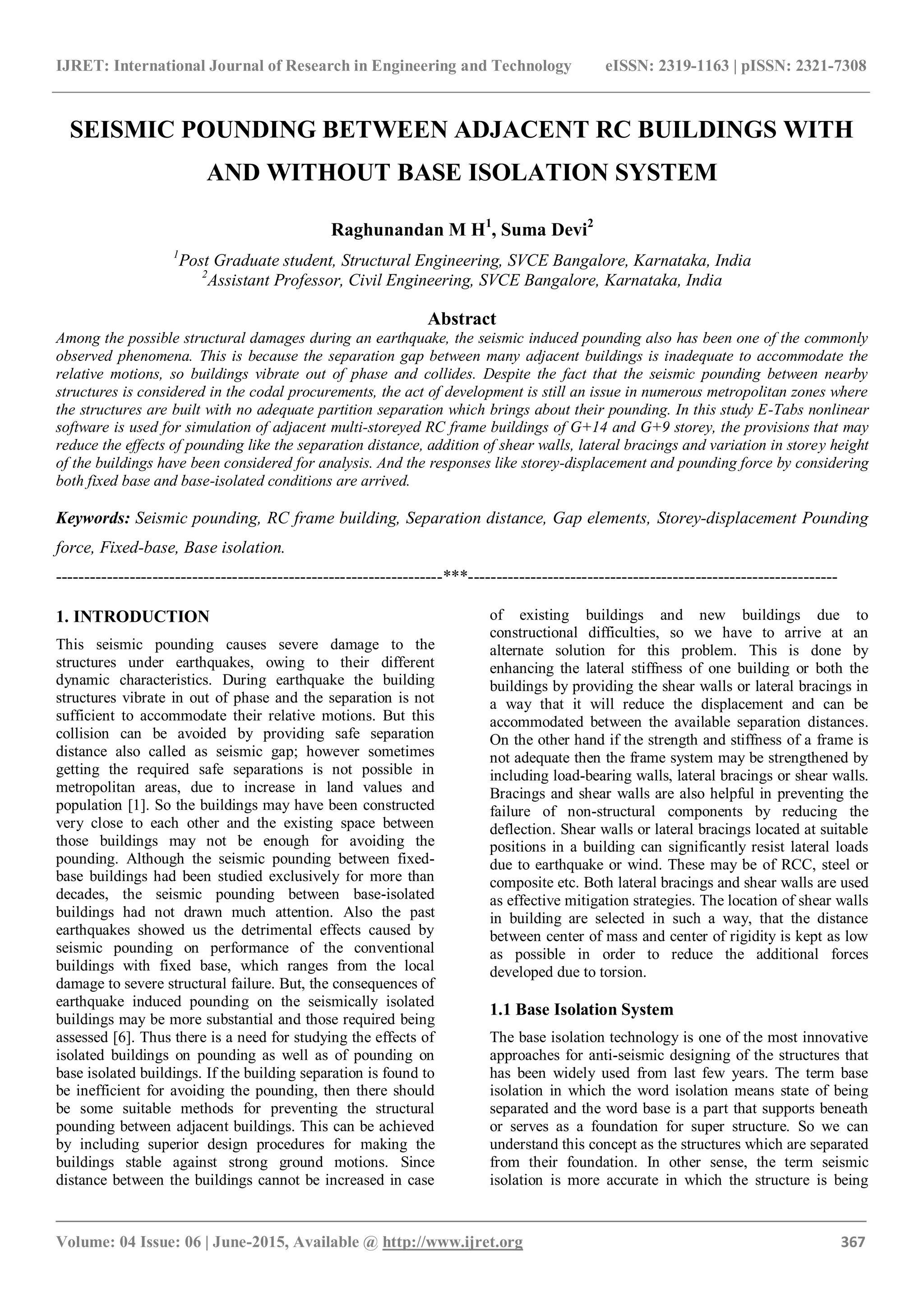 Seismic pounding between adjacent rc buildings with and without base ...