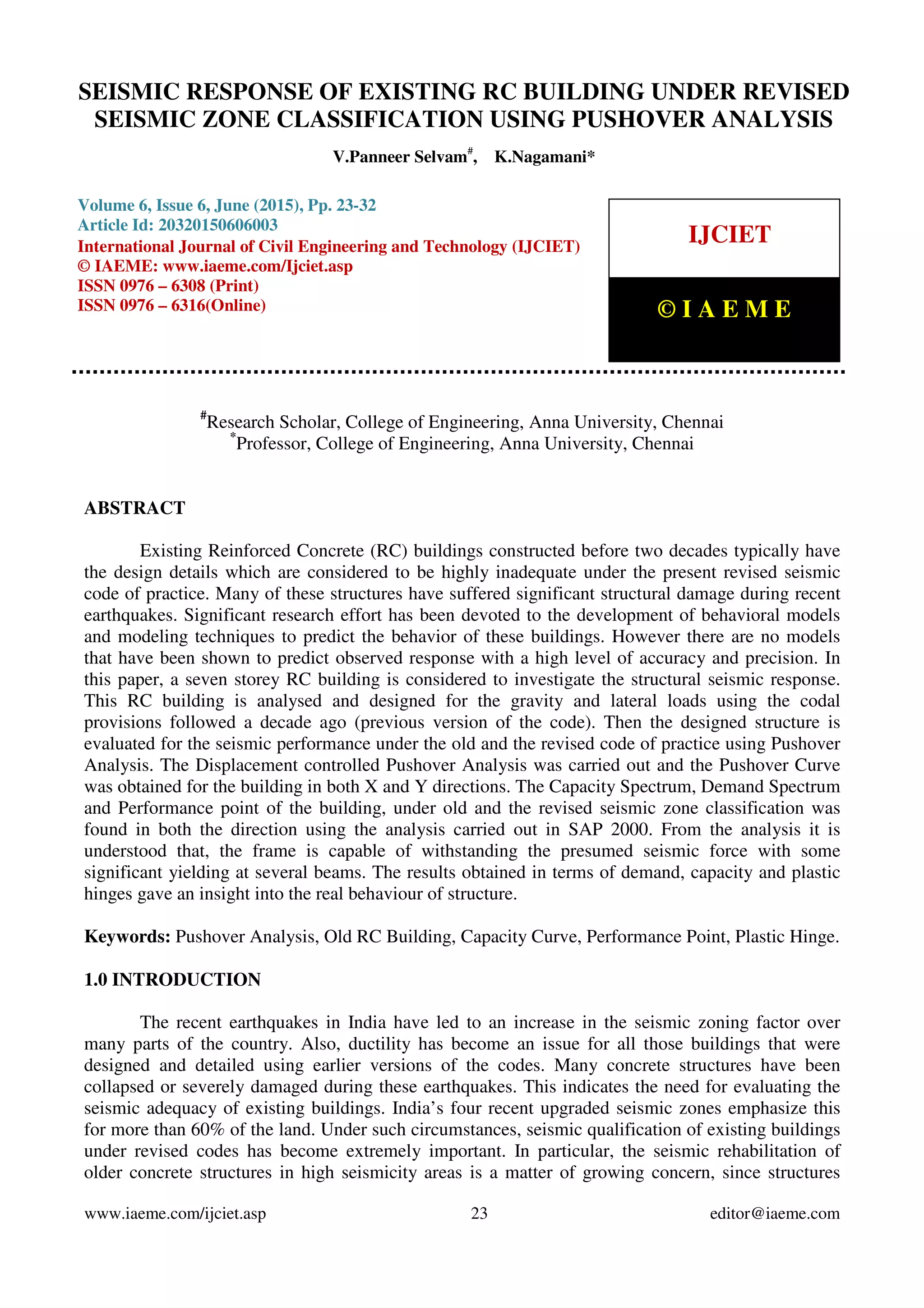 Seismic response of existing rc building under revised seismic zone classification using ...