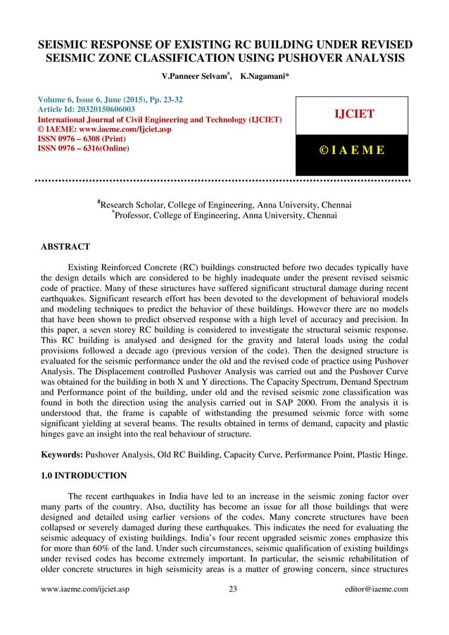 Seismic response of existing rc building under revised seismic zone ...