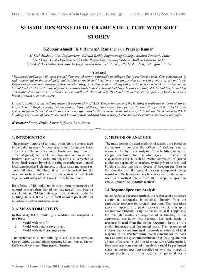 Seismic response of rc frame structure with soft storey | PDF