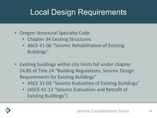 Seismic Considerations Seminar | Portland, Oregon | PPT