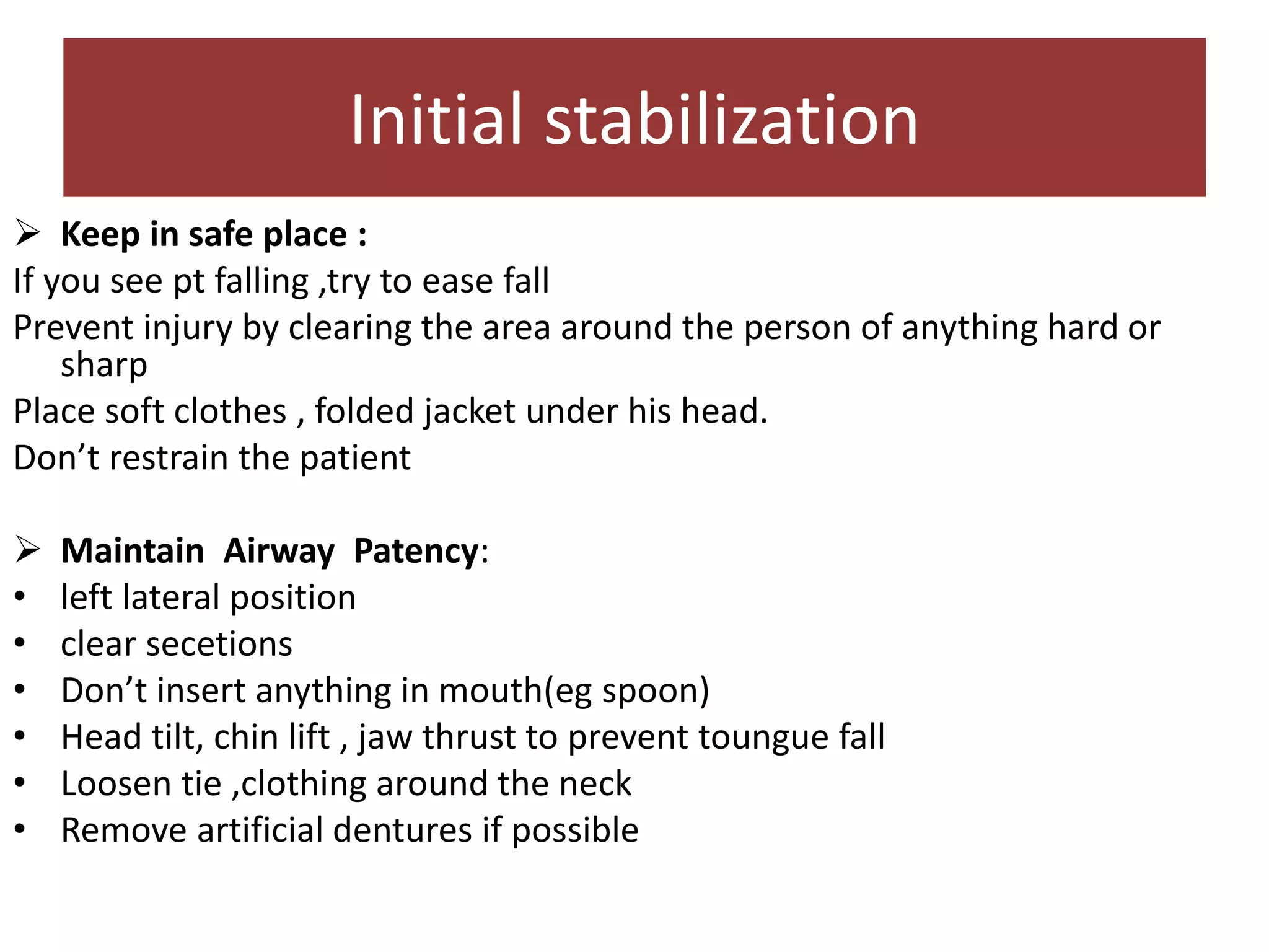 first aid management of patient with seizure | PPTX