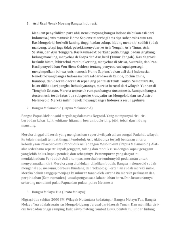 Sejarah asal usul nenek moyang bangsa indonesia | DOCX
