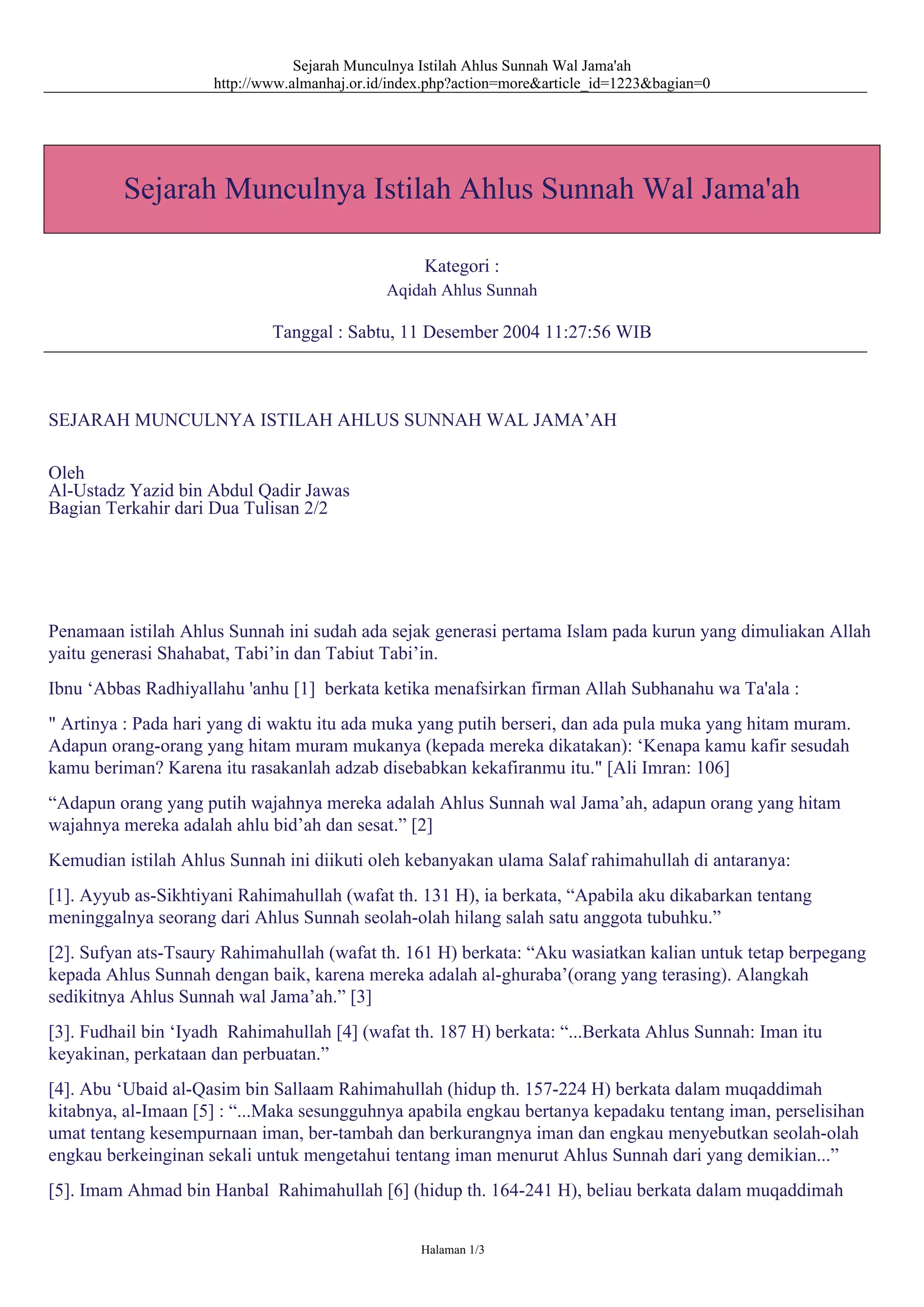 Sejarah munculnya-istilah-ahlus-sunnah-wal-jama-ah | PDF