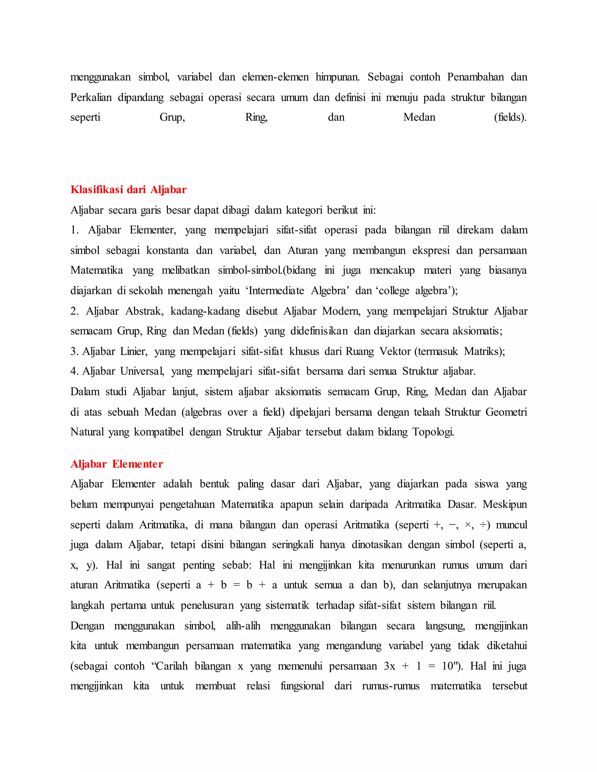 Sejarah aljabar | DOCX