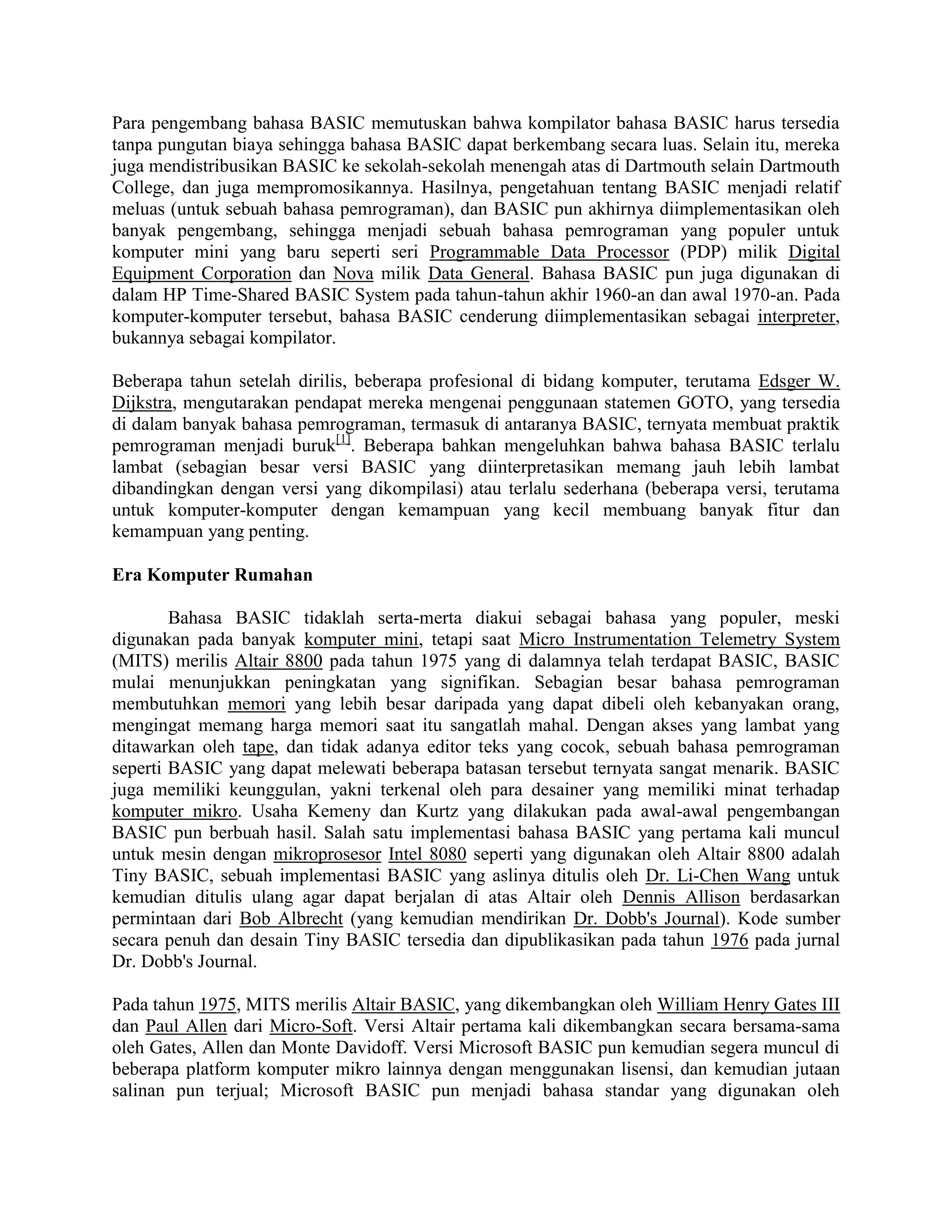 Sejarah bahasa pemrograman tingkat tinggi basic | DOCX