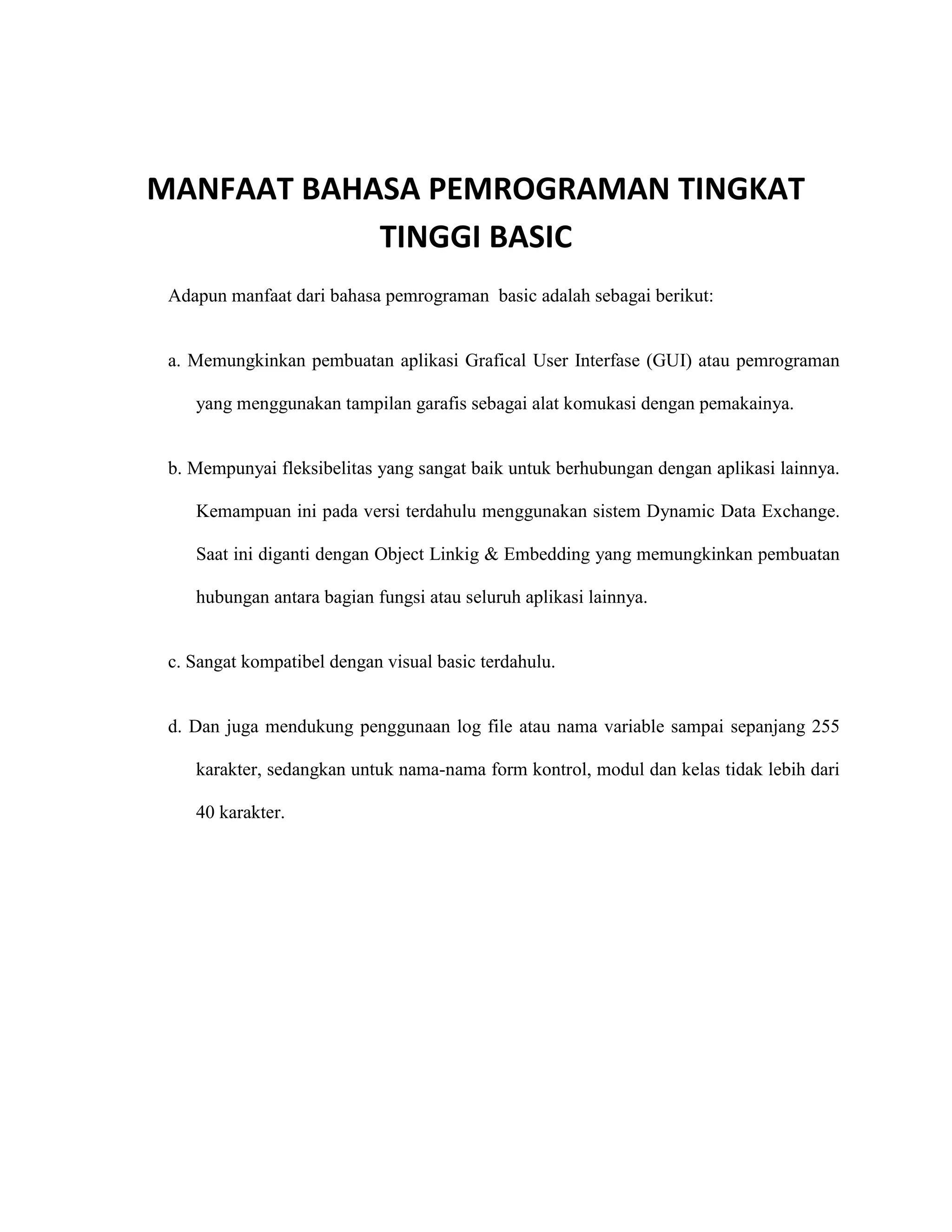 Sejarah bahasa pemrograman tingkat tinggi basic | DOCX