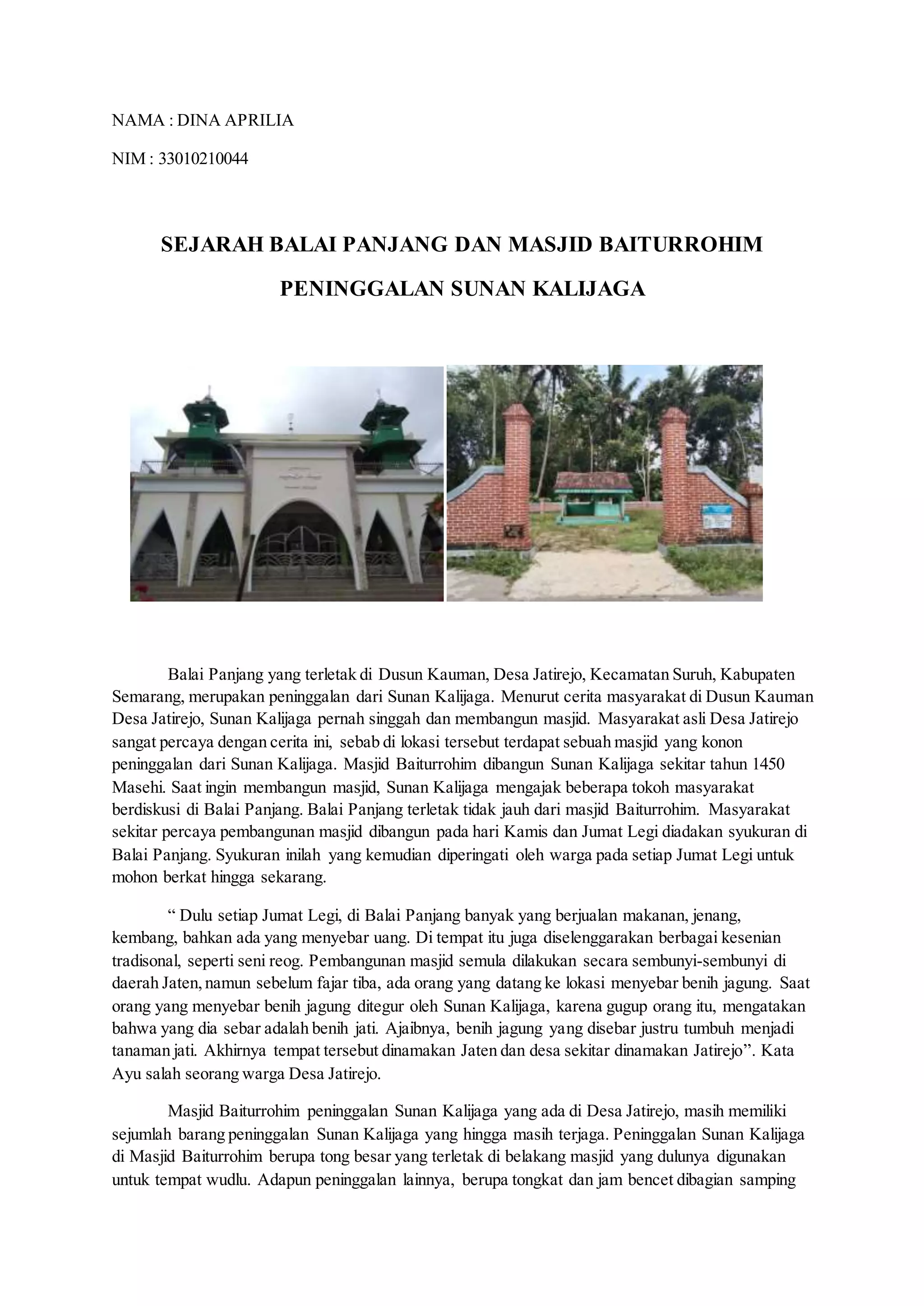 Sejarah balai panjang dan masjid baiturrohim | DOCX