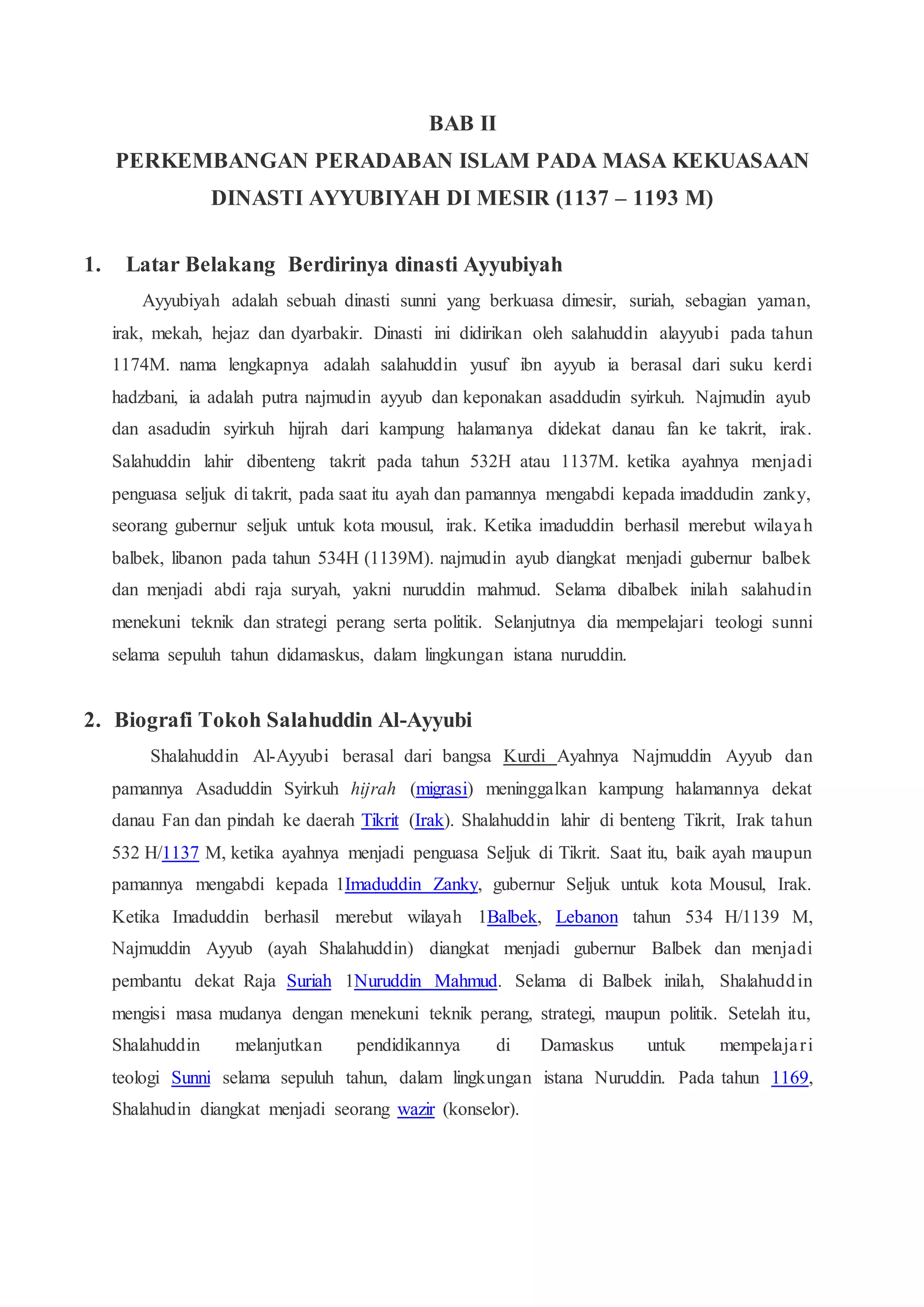 Sejarah Dinasti Al-Ayyyubiyah | DOCX