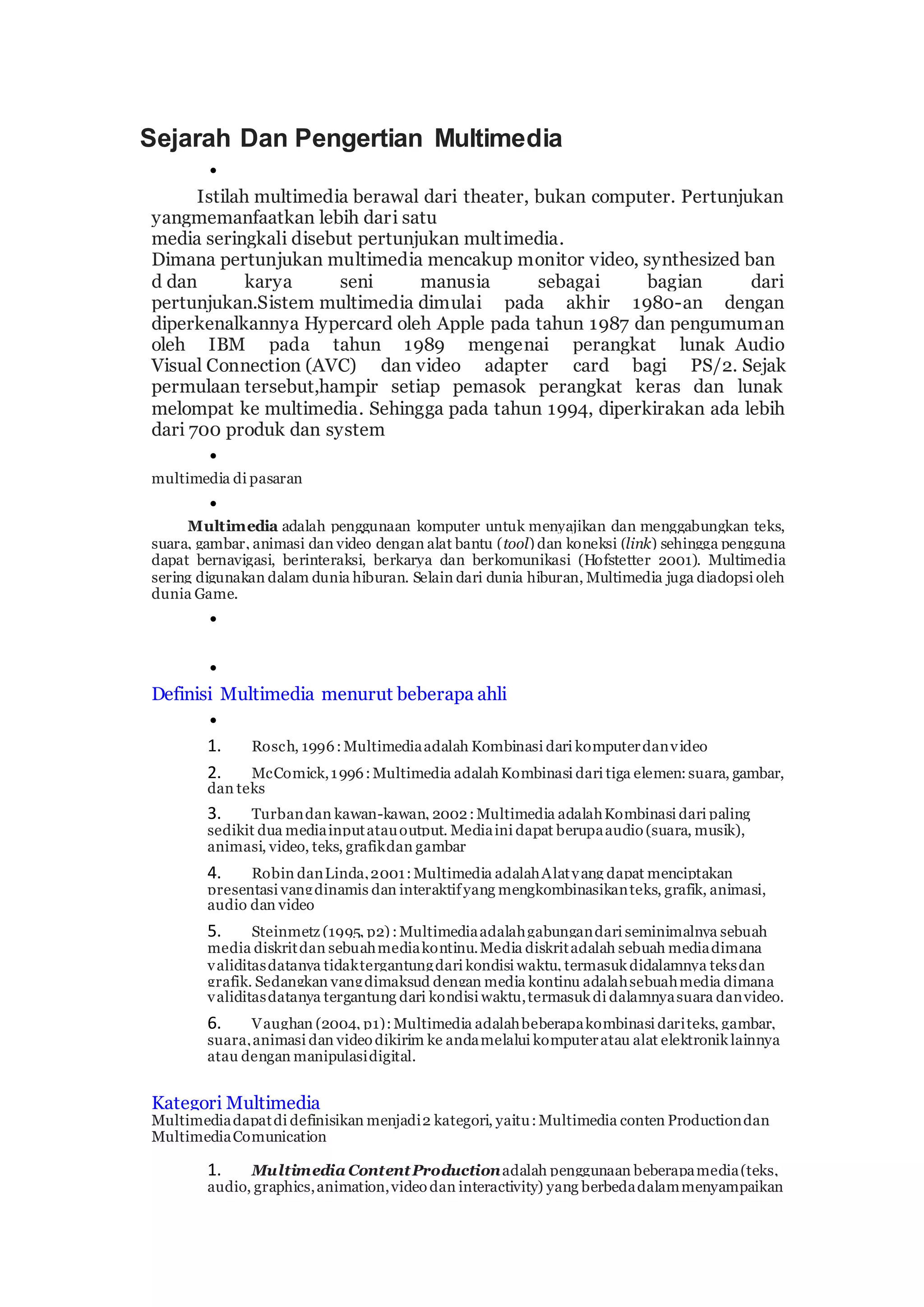 Sejarah dan pengertian multimedia | DOC