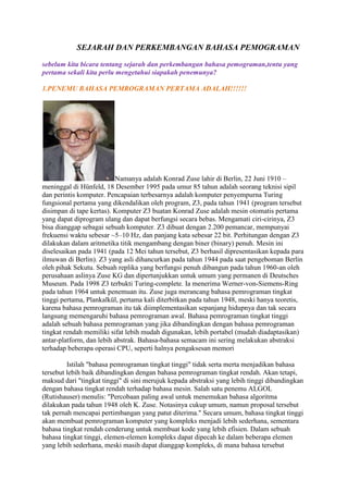 Sejarah dan perkembangan bahasa pemrograman | DOCX