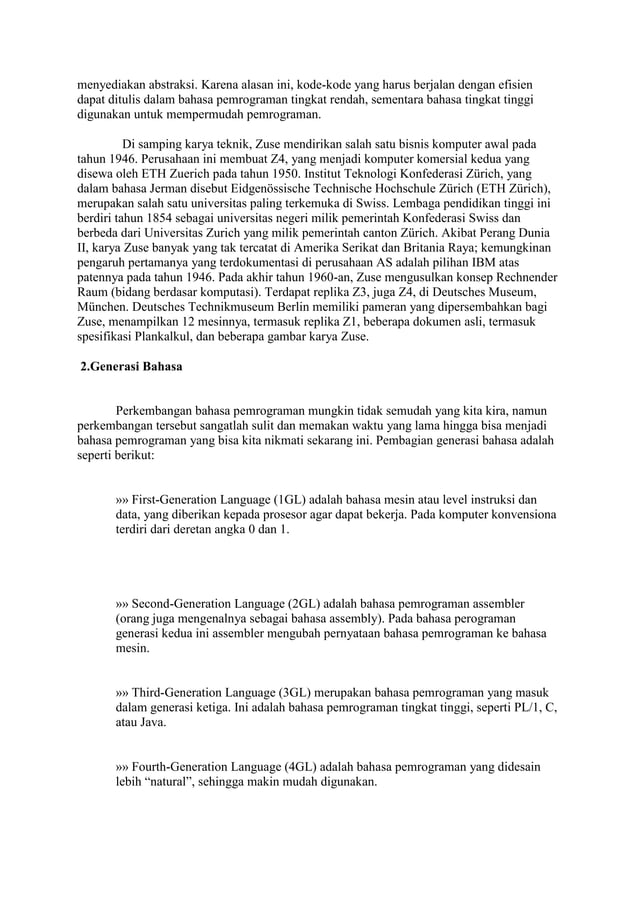 Sejarah dan perkembangan bahasa pemrograman | DOCX