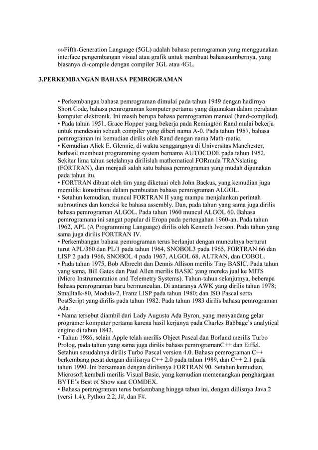 Sejarah dan perkembangan bahasa pemrograman | DOCX