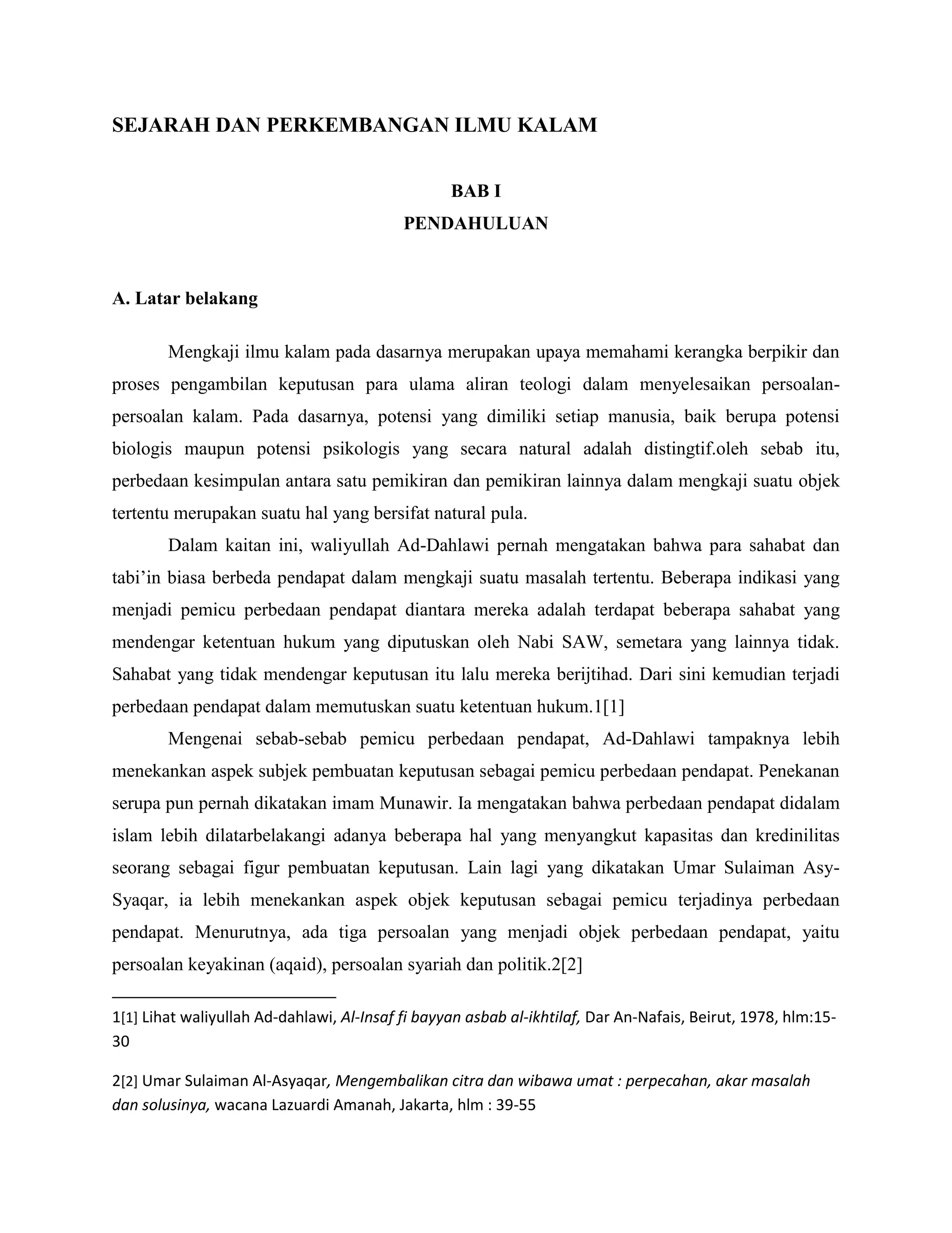 Sejarah dan perkembangan ilmu kalam | DOCX