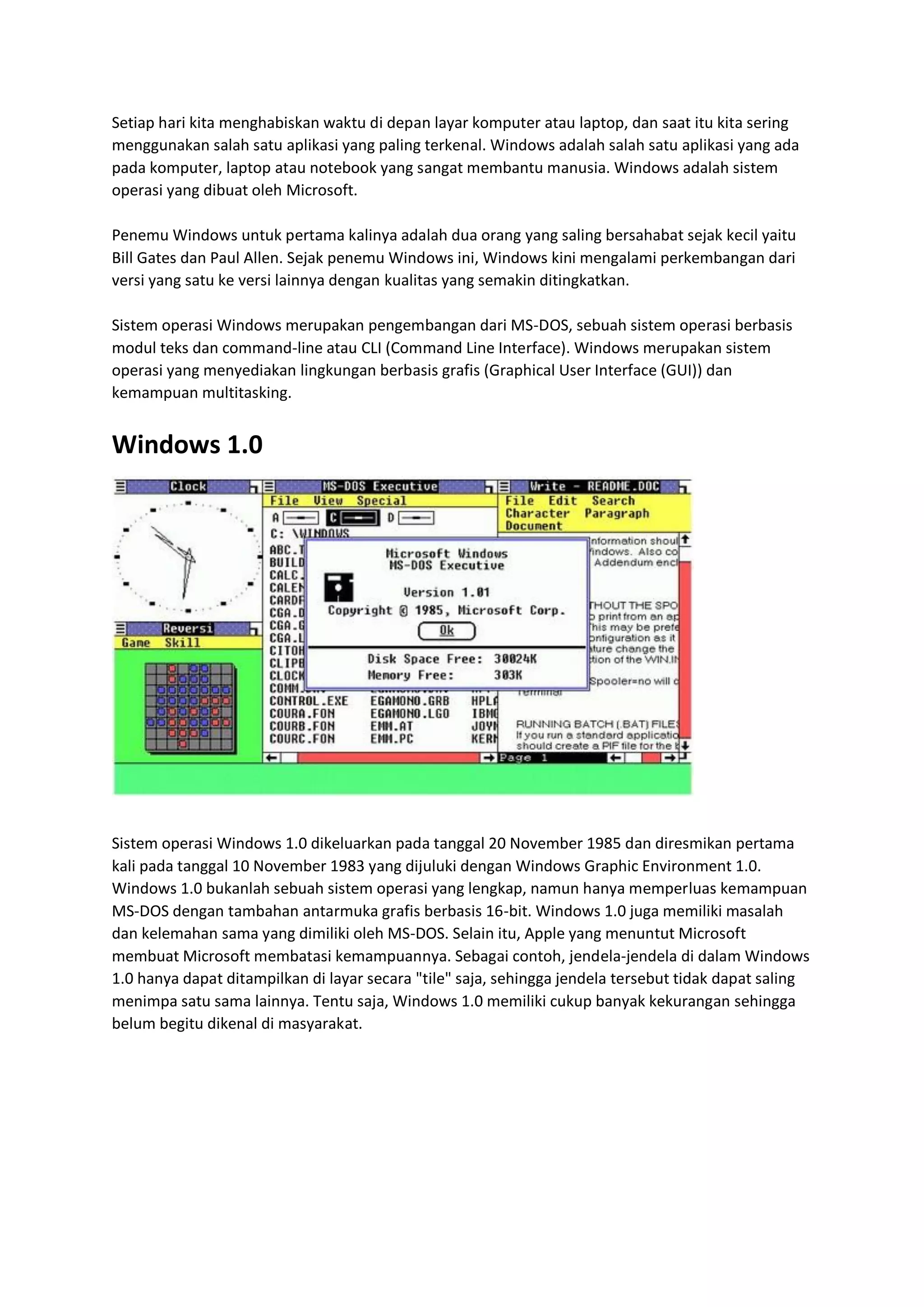 Sejarah dan perkembangan sistem operasi microsoft windows | PDF
