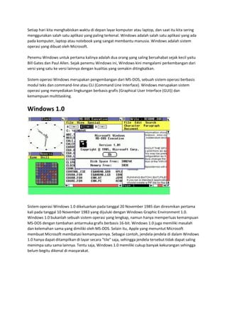 Sejarah dan perkembangan sistem operasi microsoft windows | PDF