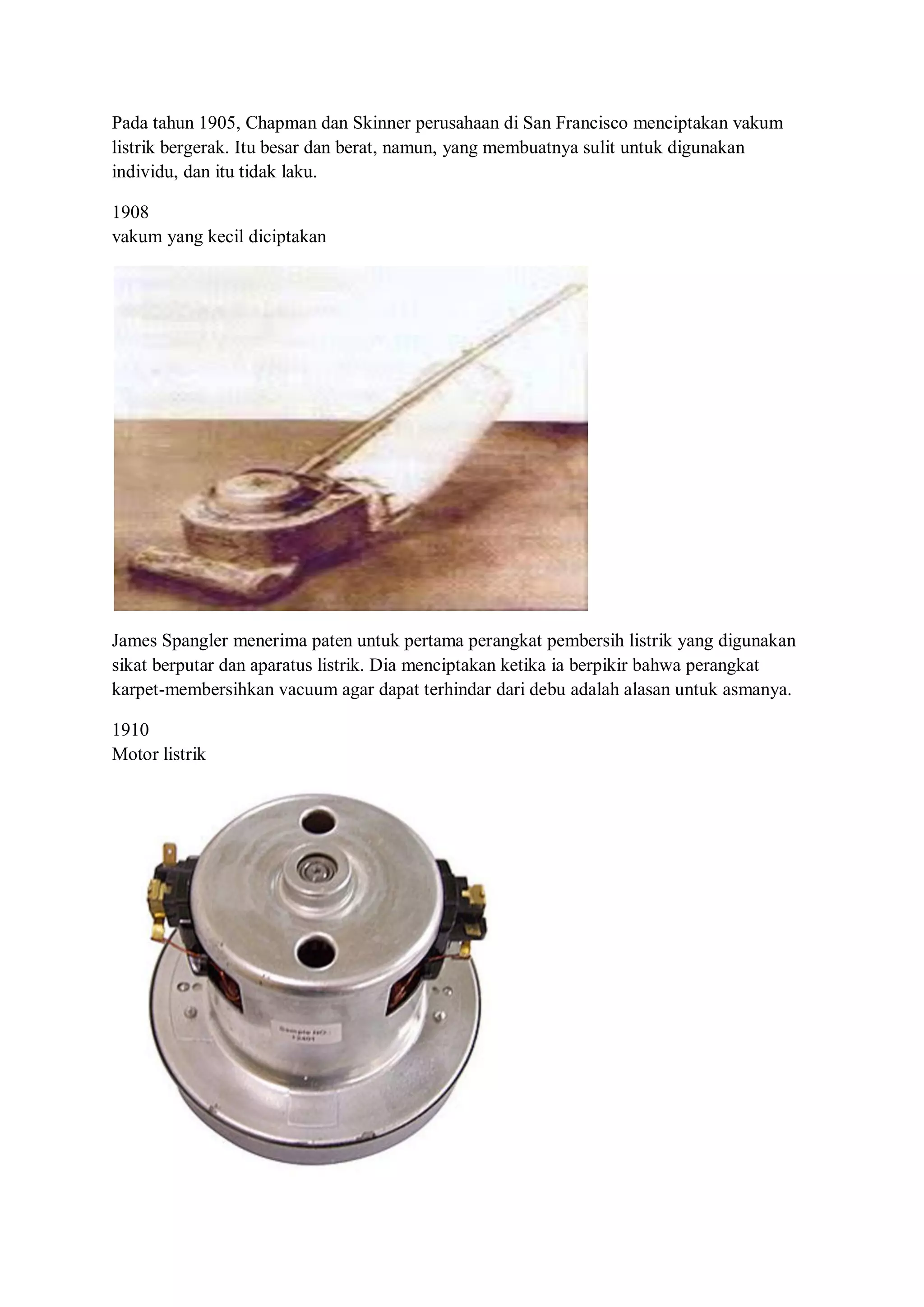 Sejarah perkembangan vacuum cleaner (penyedot debu) | PDF