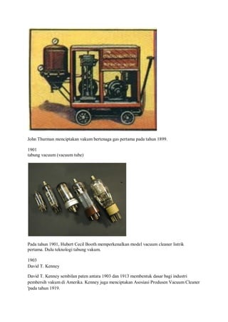 Sejarah perkembangan vacuum cleaner (penyedot debu) | PDF