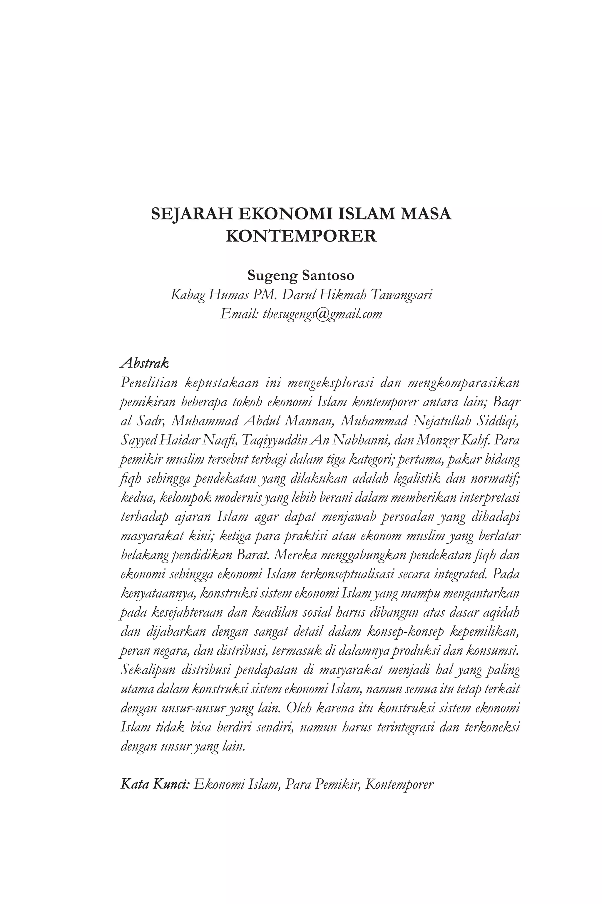 Sejarah ekonomi islam masa kontemporer | PDF