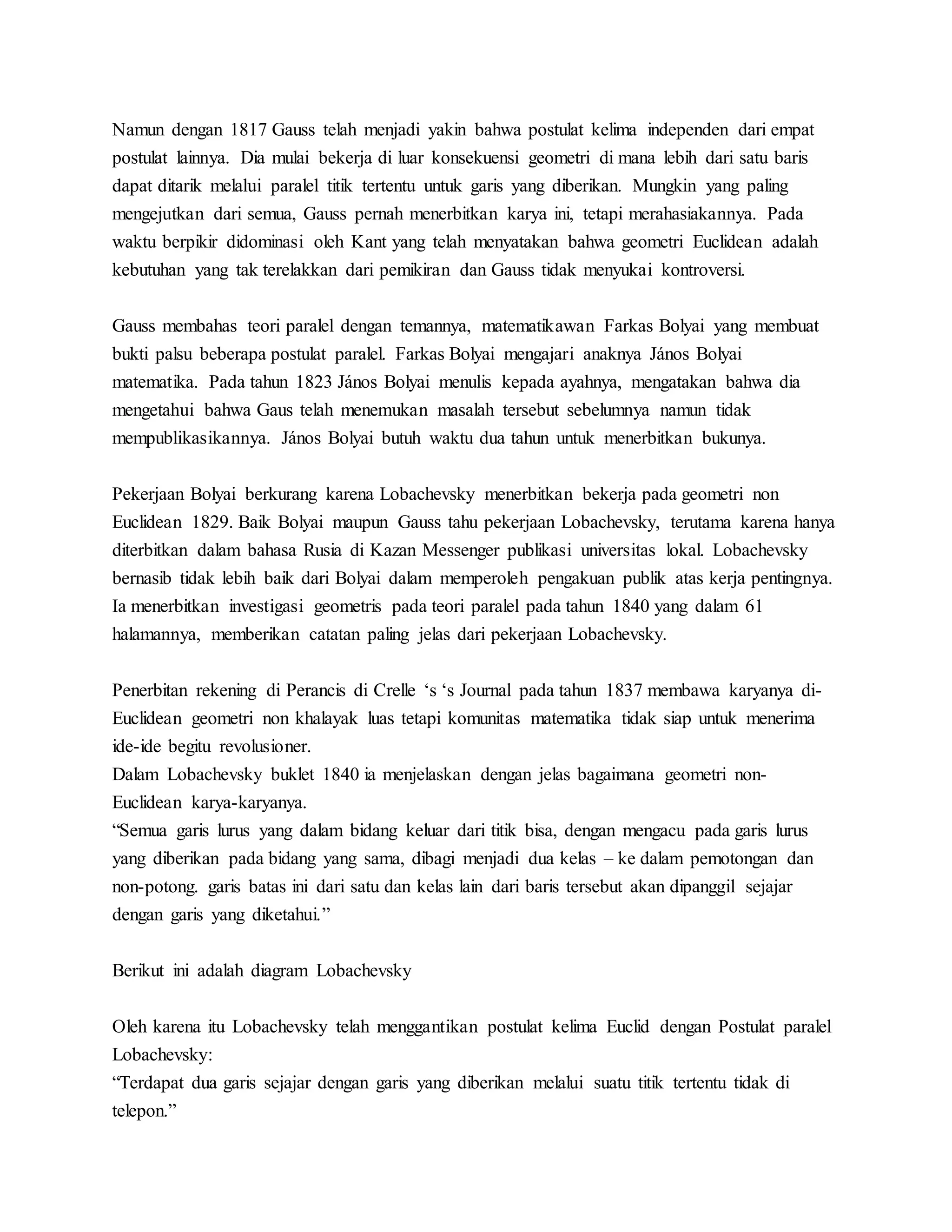 Sejarah geometri non euclides | DOCX