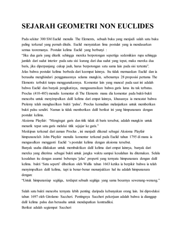 Sejarah geometri non euclides | DOCX