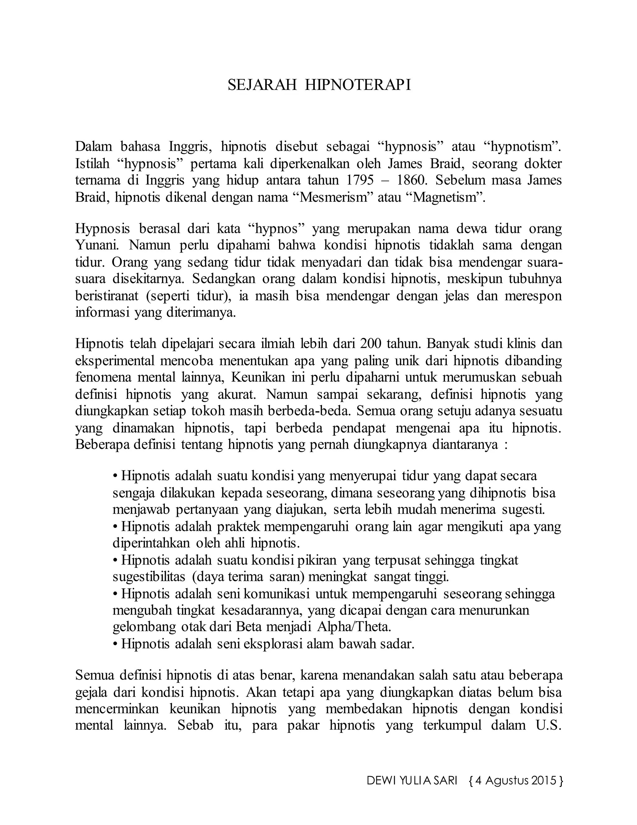 Sejarah hipnoterapi 1 | DOCX