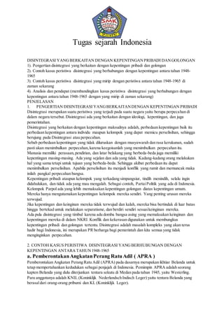DISINTEGRASI YANG BERKAITAN DENGAN KEPENTINGAN PRIBADI DAN GOLONGAN | DOCX