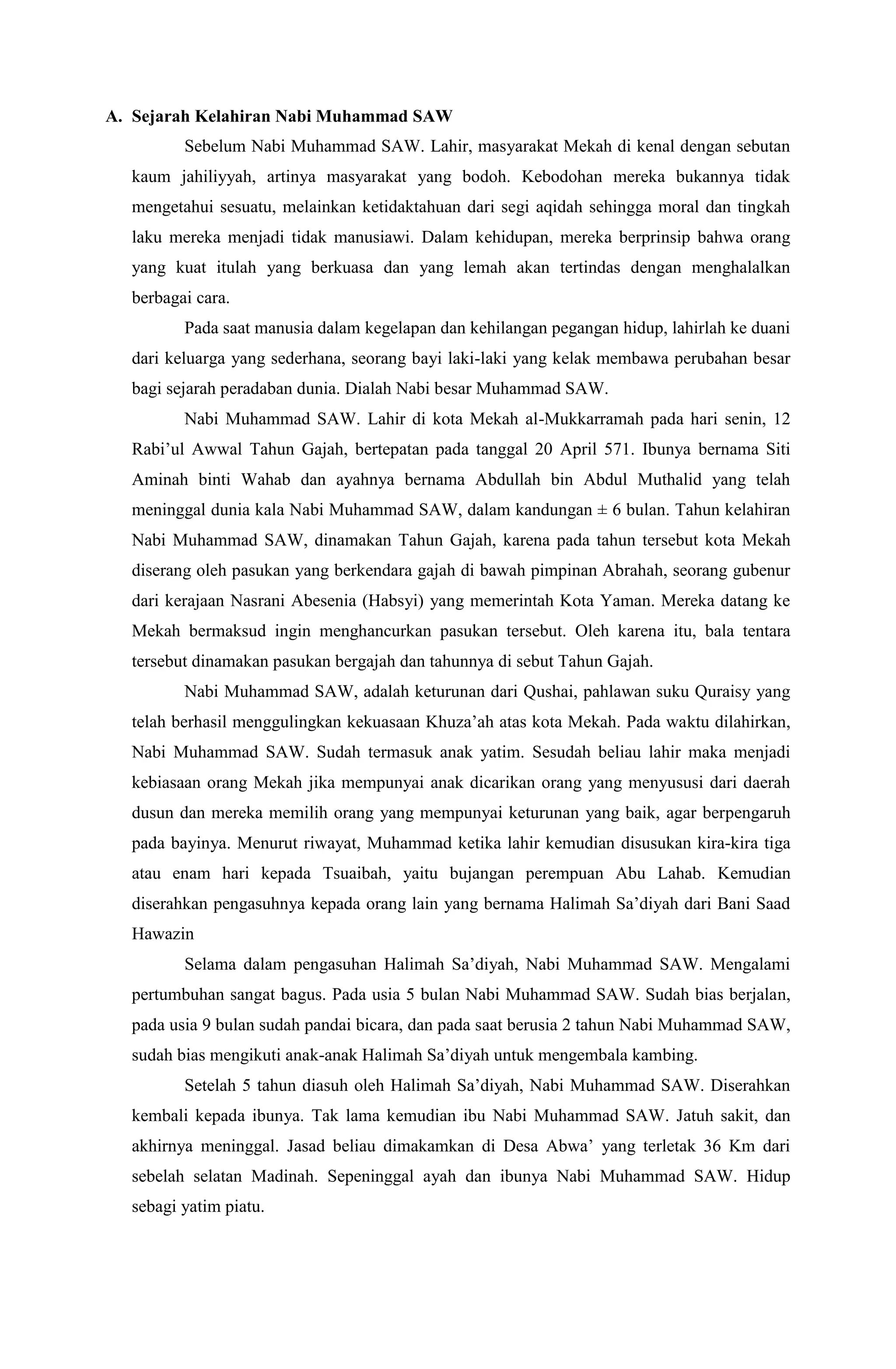 Sejarah Kelahiran Nabi Muhammad SAW | DOCX