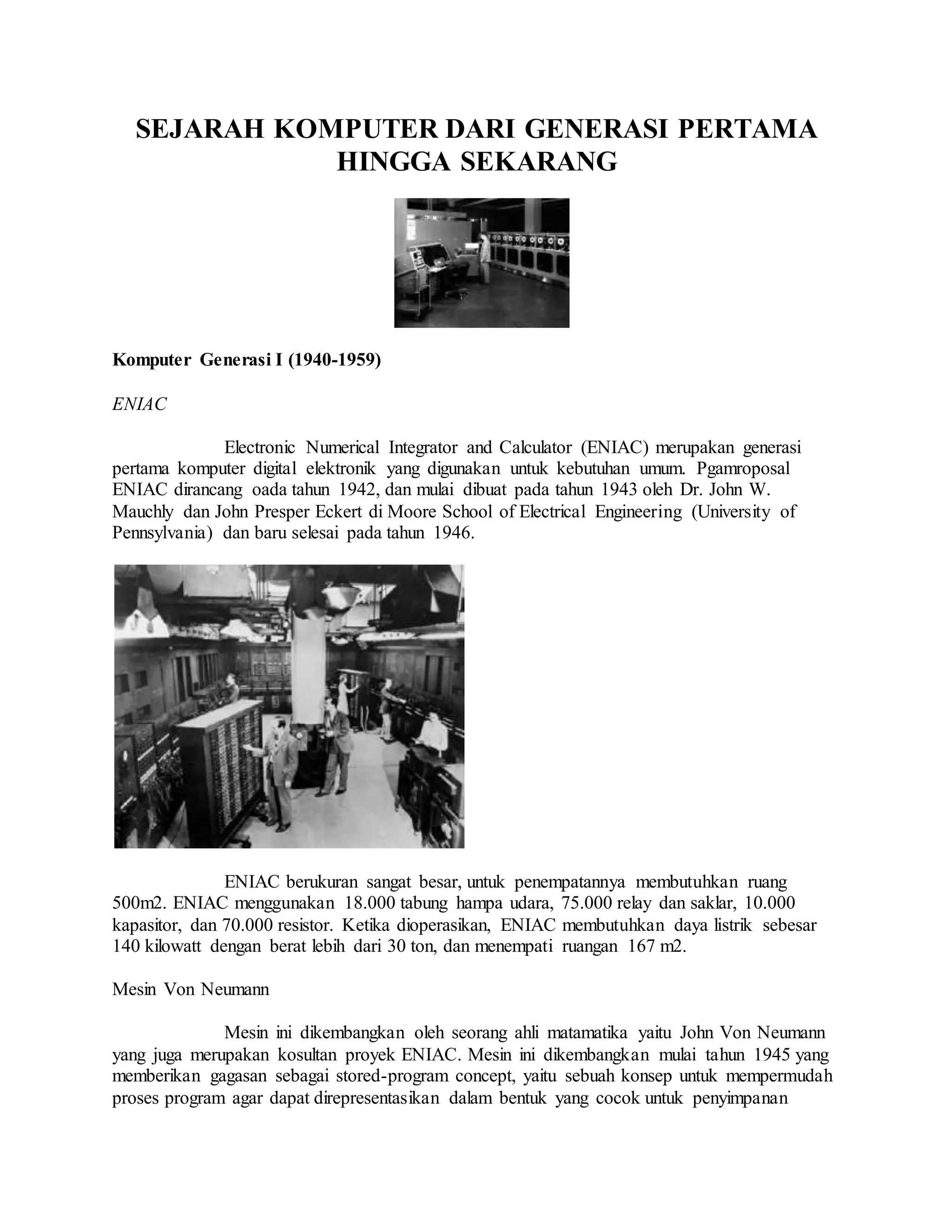 Sejarah komputer dari generasi pertama hingga | DOTX