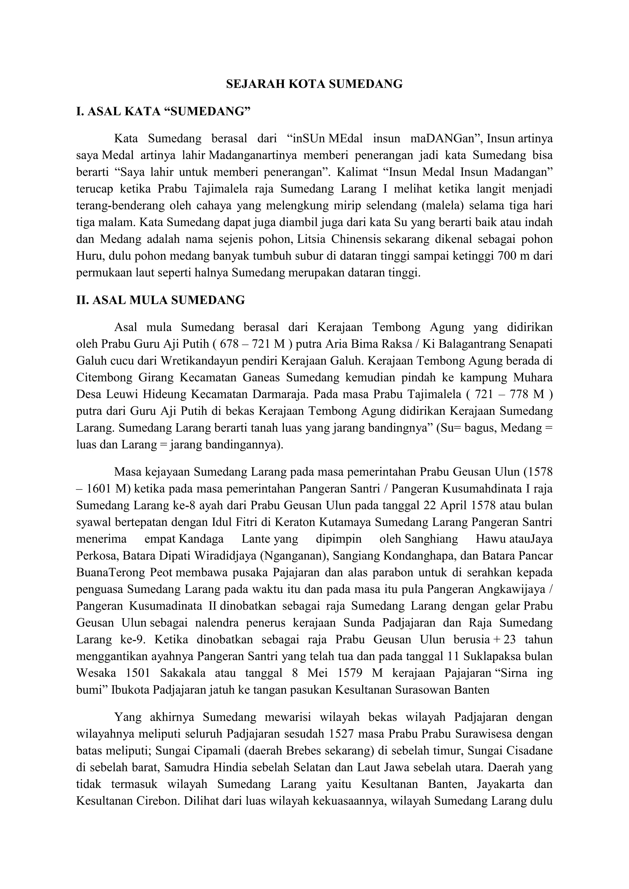 Sejarah kota sumedang besok | DOCX